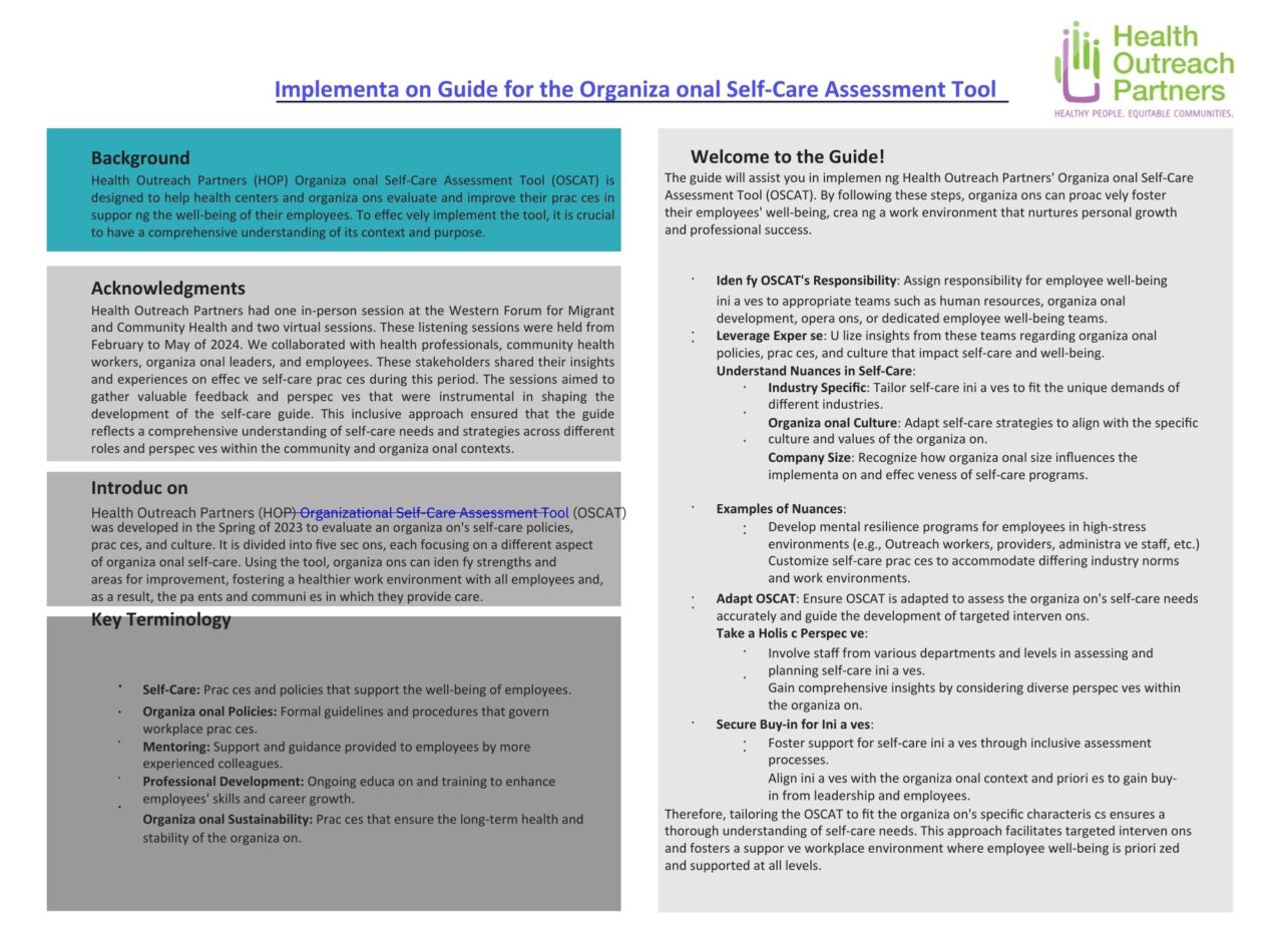 Organizational Self-Care Assessment Tool Implementation Guide - Health ...